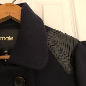 Maje | Jackets & Coats | Maje Gabrielle Navy Pea Coat With Leather Trim ...